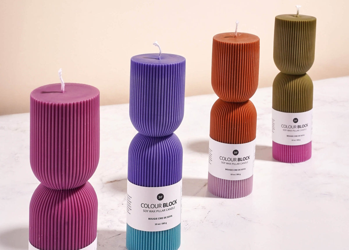 Colour Block Pillar Candle - Burnt Orange / Violet – EBB & FLOW